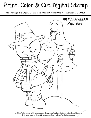 Snowman with Christmas Tree - Frosty the Snowman - Large Digital Stamp ...