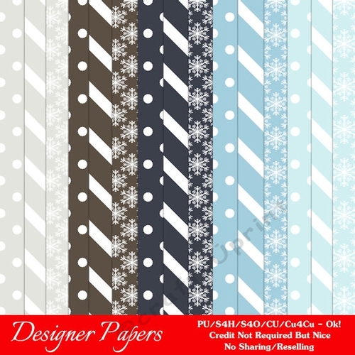 Winter Season Colors 5 Polka Dots, Stripes & Snowflakes A4 Digital ...