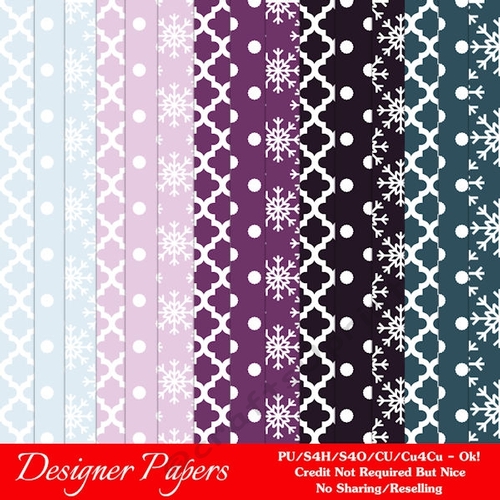 Winter Season Colors 7 Quatrfoil, Polka Dots and Snowflakes Digital ...