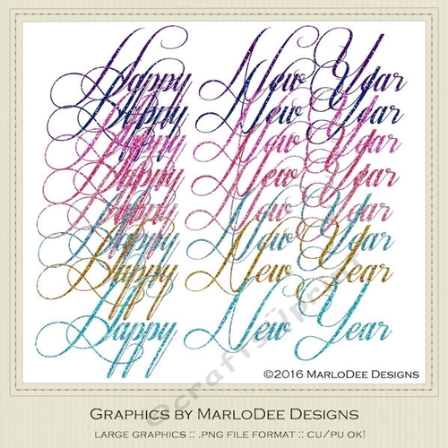 Beautiful Script Happy New Year Word Art Graphics pkg 1 - CUP754495 ...