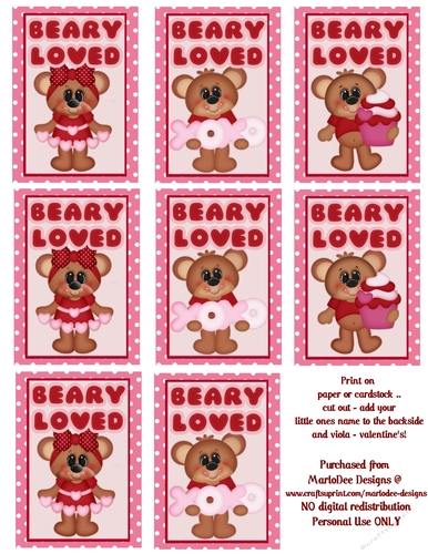 Beary Loved - Childrens Printable Valentines Sheet design 1 - CUP758566 ...