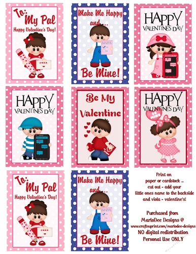 Boy & Girl Kids - Childrens Printable Valentines Sheet design 1 ...