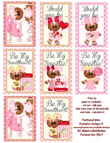 Gingerbread Girl - Childrens Printable Valentines Sheet design 1 ...