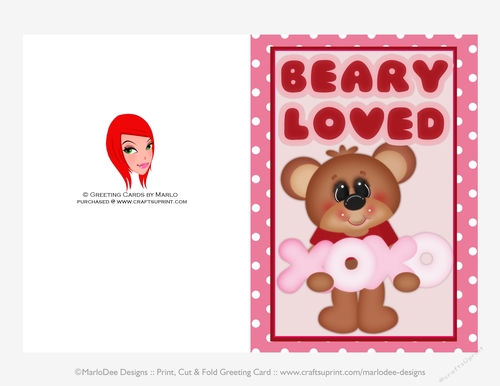 Beary Loved - Childrens Printable Valentines Day 5x7 Greeting Card ...