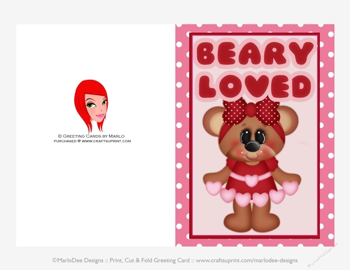 Beary Loved - Childrens Printable Valentines Day 5x7 Greeting Card ...