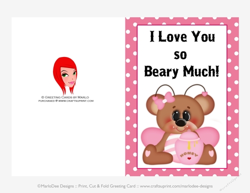 Love You Beary Much - Childrens Printable Valentines Day 5x7 Greeting ...