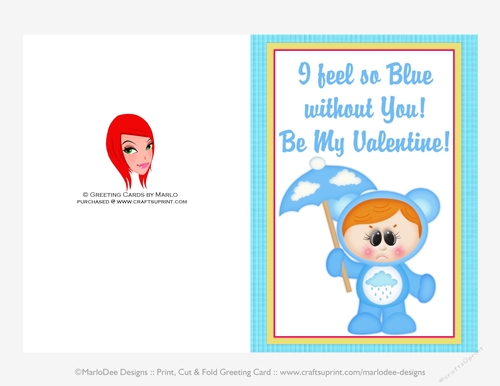 I Feel So Blue - Childrens Printable Valentines Day 5x7 Greeting Card ...