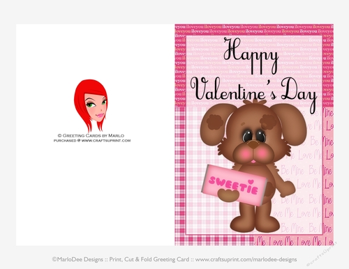 Sweetie - Childrens Printable Valentines Day 5x7 Greeting Card - Puppy ...
