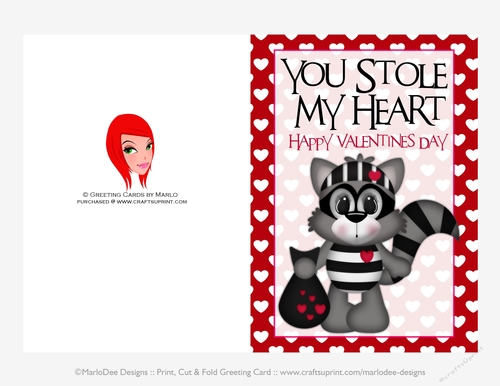 You Stole My Heart - Childrens Printable Valentines Day 5x7 Greeting ...