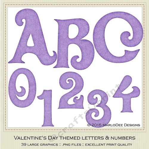Purple Suede Texture Curled Style Capital Alphabet Letters & Numbers ...