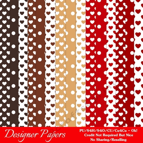 Valentines Day Colors 18 - Polka Dots & Heart Patterns Paper A4 Size ...