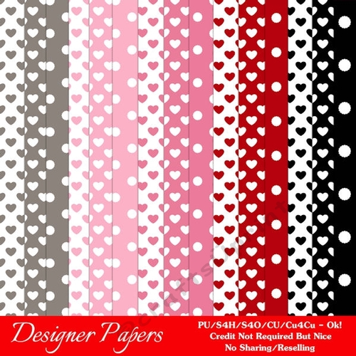 Valentines Day Colors 19 - Hearts & Polka Dots Patterns Paper ...