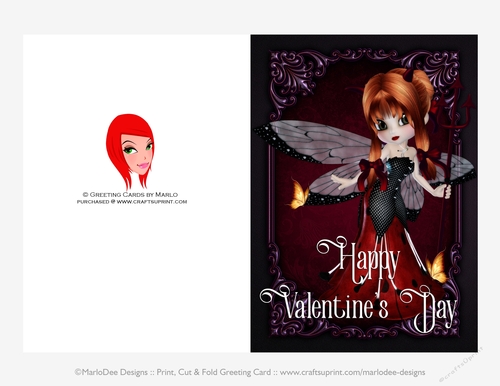 Little Ladybug Devil Girl Quick Cut & Fold Valentines Day 5x7 Greeting ...