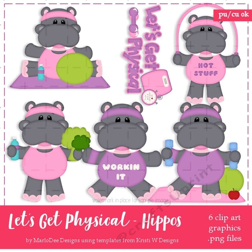 Lets Get Physical Hippos Clipart - CUP769404_70864 | Craftsuprint
