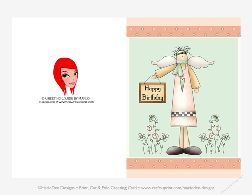 Primitive Angel - Happy Birthday 5x7 Cut & Fold Card (CU Allowed ...