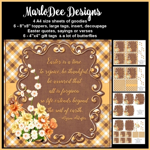 Easter Quotes & Sayings - Brown & Golden Plaid & Flowers Mini Card Kit ...