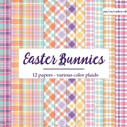 Easter Bunnies Plaid Patterns set 2 A4 Digital Paper Backgrounds ...