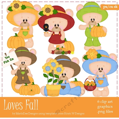 Loves Fall - Marshmallow & Honey Teddy Bears Clip Art Graphics ...