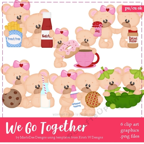 We Go Together - Marshmallow & Honey Teddy Bears Clip Art Graphics ...