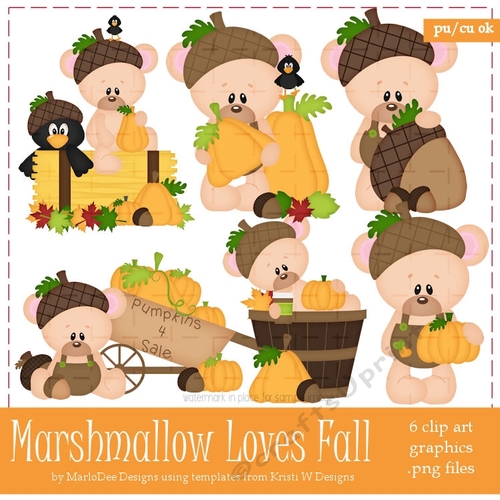 Loves Fall - Marshmallow Teddy Bear Clip Art Graphics - CUP786789_70864 ...