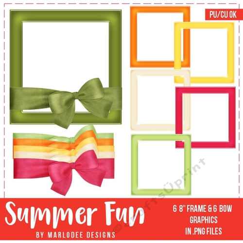 Summer Fun - Square Metal Gloss Frames & Fabric Bow Graphics {set 1 ...