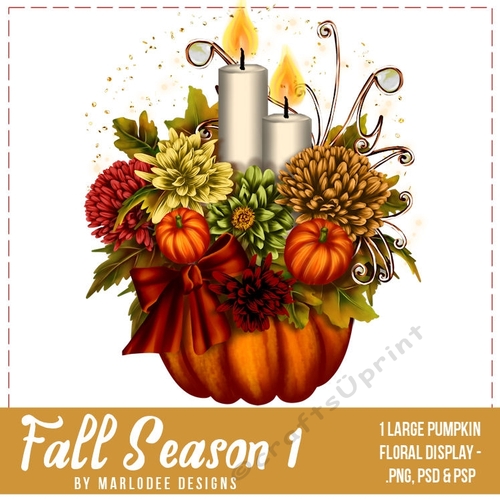 Fall Season Colors 1 - Pumpkin, Candles & Floral Display (Multi Colors ...