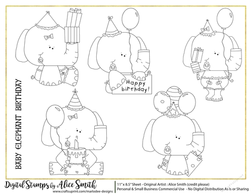 Baby Elephant Birthday Digital Stamps Sheet - CUP970379_70864 ...