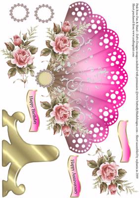 Pink Rose Fan & Stand - CUP32666_99 | Craftsuprint