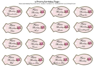 16 Pretty Birthday Tags 1 - CUP353740_99 | Craftsuprint