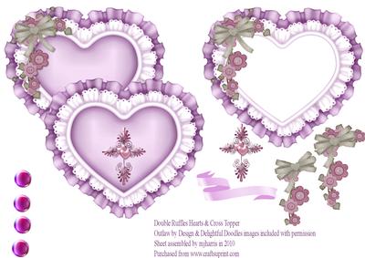 Double Ruffled Hearts & Cross Topper - CUP49580_99 | Craftsuprint