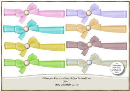 8 Designer Resource Satin & Gem Ribbon Bows - CUP628182_99 | Craftsuprint