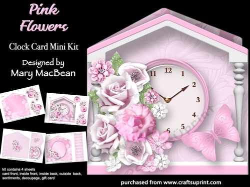 Pink Flowers - Clock Card Mini Kit - CUP1143454_1648 | Craftsuprint