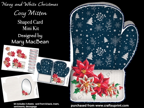 Navy and White Christmas - Cosy Mitten Shaped Card Mini Kit ...