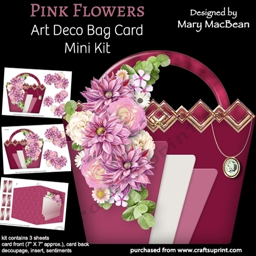 Pink Flowers - Art Deco Bag Card Mini Kit - CUP1235275_1648 | Craftsuprint