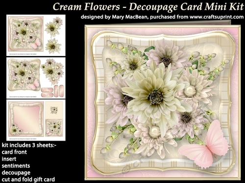 Cream Flowers - Decoupage Card Mini Kit - CUP786547_1648 | Craftsuprint