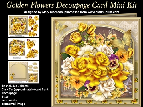 Golden Flowers Decoupage Card Mini Kit - CUP795625_1648 | Craftsuprint