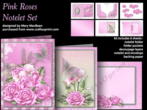Pink Roses - Notelet Set - CUP897904_1648 | Craftsuprint