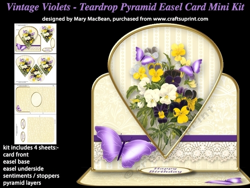Vintage Violets - Teardrop Pyramid Easel Card Mini Kit - CUP950404_1648 | Craftsuprint
