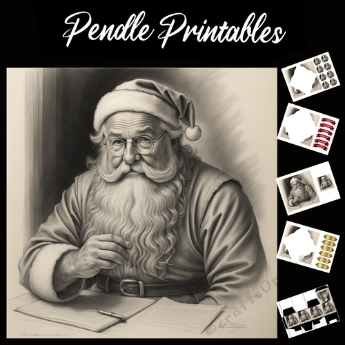 Beautiful Pencil Drawing Image Of Santa 5 x 5 kit. 3D corner levels and ...