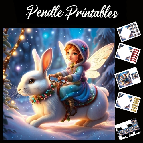 Fairy Riding On A Christmas White Rabbit 7X7 kit. 3D Corner Layers and ...