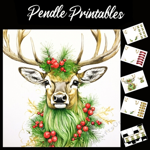 Woodland Stagl. 7x7 card kit 3D Corner decoupage, Bauble set, oval ...