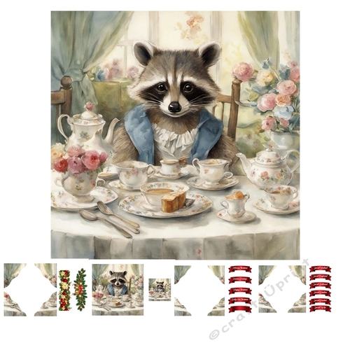 Raccoons Birthday Tea Party 7x7 Card kit 3D Corner Decoupage With ...