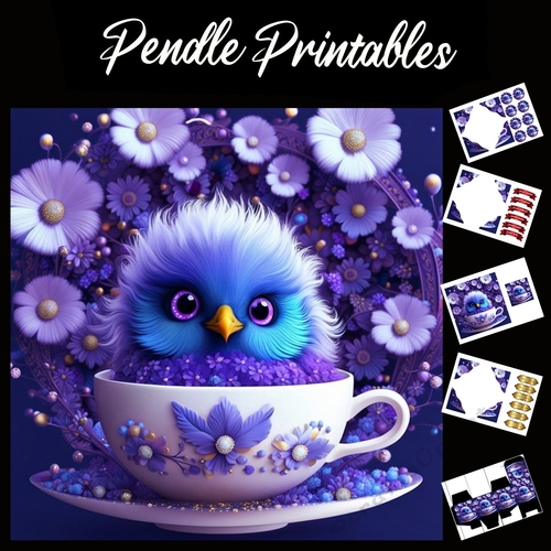 The Purple Teacup Party Chick 7x7 Card Kit. Matching Box, Gift Bauble ...