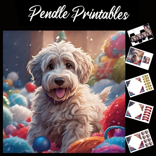 Play pit Pal .Labradoodle Christmas Card. 7x7 card kit. Matching Box ...
