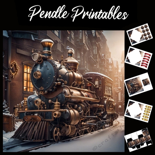 The Christmas Steam Engine 7x7 Card Kit. Matching Box, Gift Bauble,Tag ...