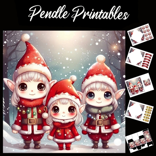 Santas Cute Little Elf Helpers 7x7 Card Kit. Matching Box, Gift Bauble ...