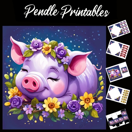 Violet The Cute Sleepy Purple Pig 7x7 Card Kit. Matching Box, Gift ...