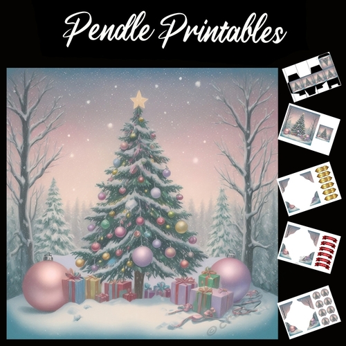 Christmas Pine Tree 7x7 Card Kit. Matching Box, Gift Bauble,Tag ...