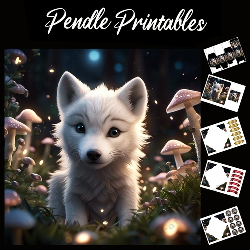 Beautiful Snow Wolf Cub 7x7 Card Kit. Matching Box, Gift Bauble,Tag ...