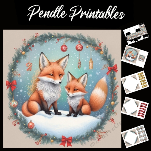 The Fox And The Cub Christmas Wreath 7x7 Card Kit. Matching Box, Gift ...